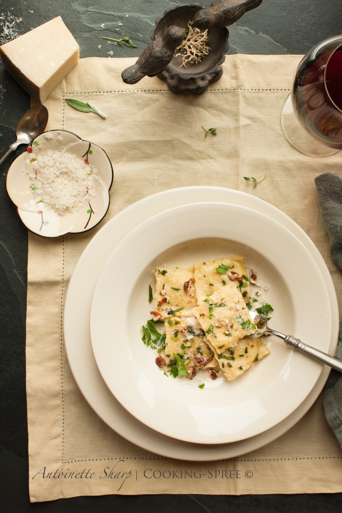 butternut squash ravioli with toasted pecans & sage | cooking-spree