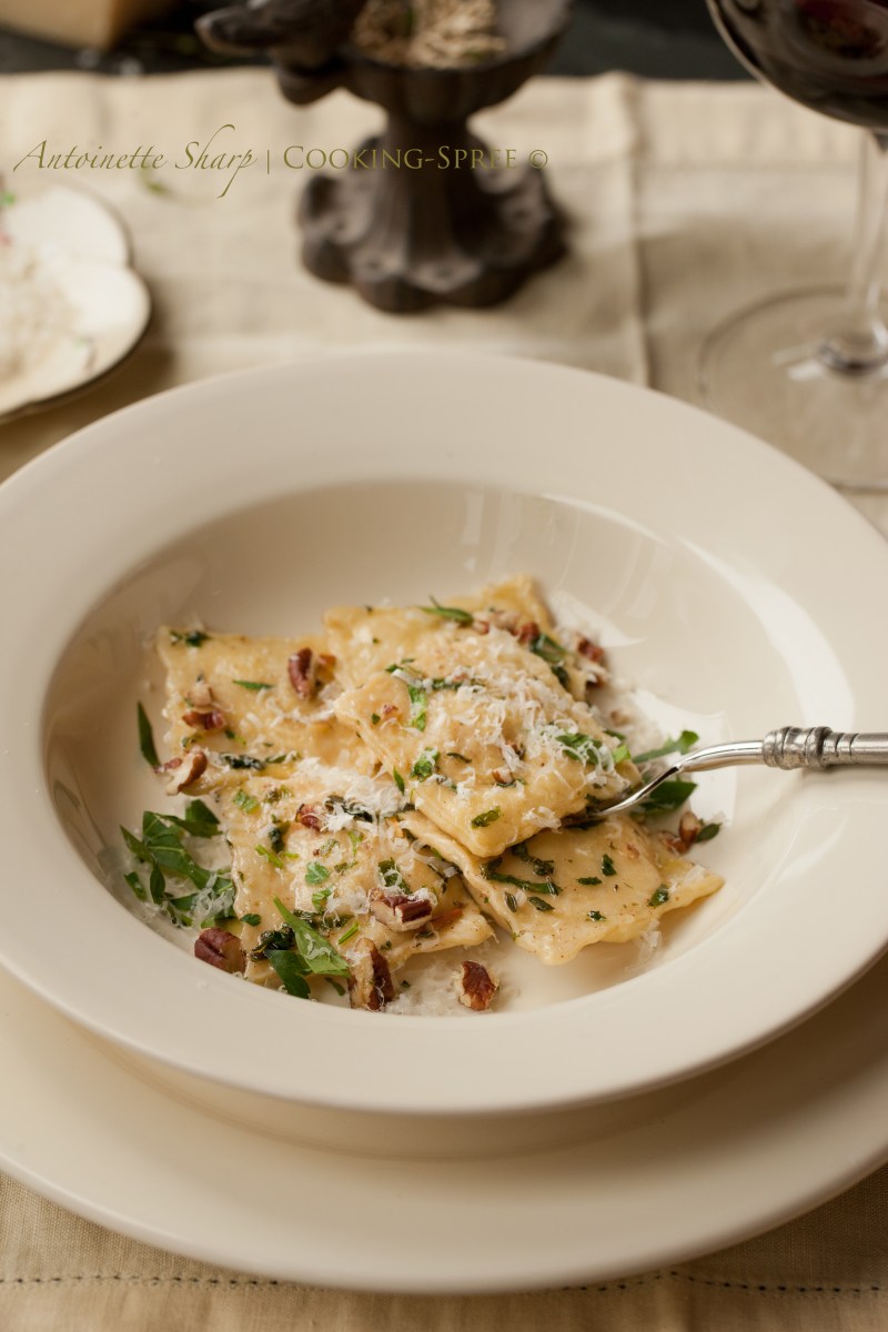butternut squash ravioli with toasted pecans & sage | cooking-spree